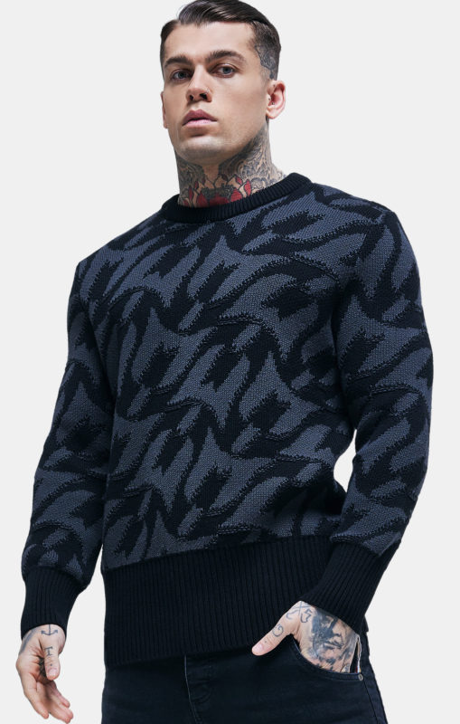 Messi x Sik Silk - Monogram Chunky Knit Jumper - Svetr - Černý ...